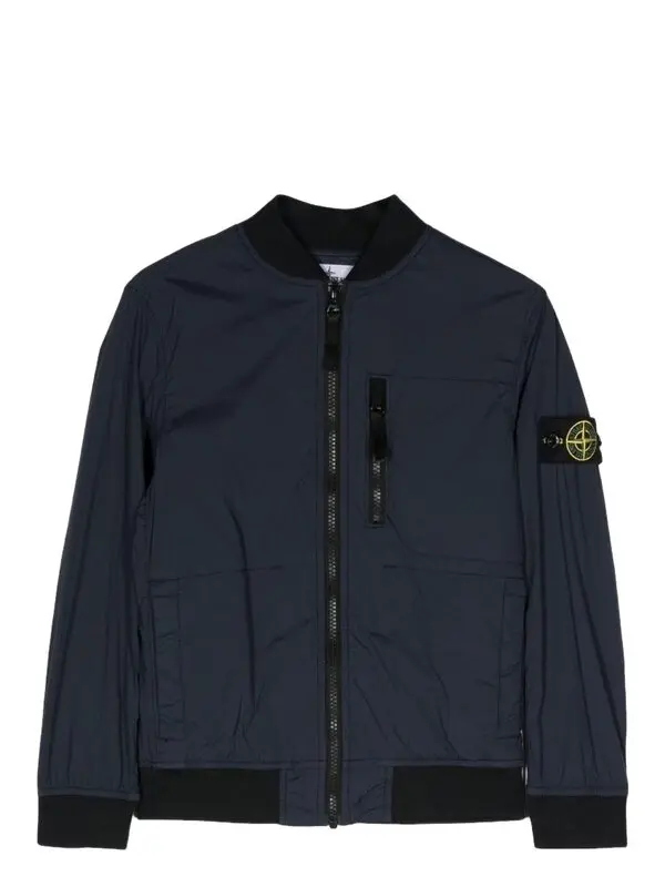 Stone Island Logo Patch Zip-up Bomber Jacket - Blue