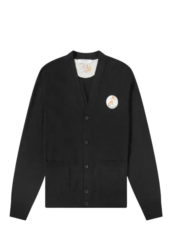 Maison Kitsuné Flower Fox' Chest Logo Knit Cardigan - Black