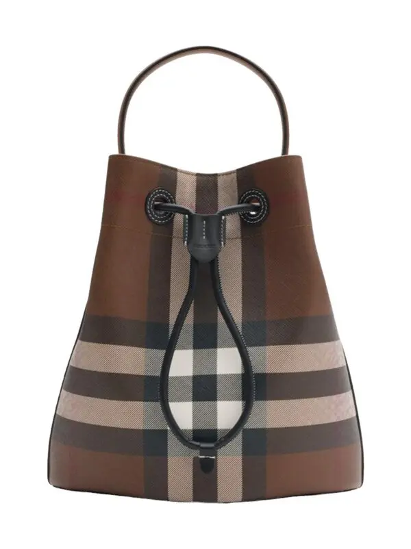 Burberry Small Check Bucket Bag - Dark Birch Brown