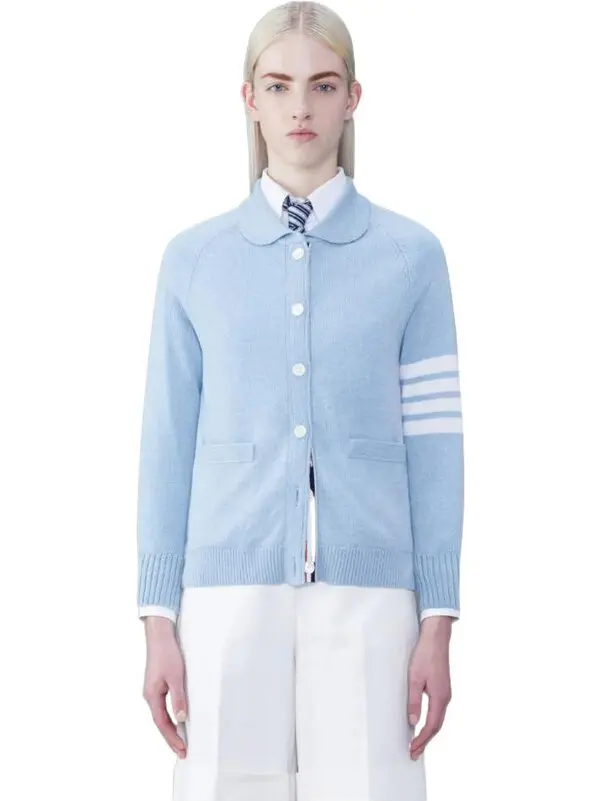 Thom Browne Virgin Wool Peter Pan Collar Cardigan - Light Blue