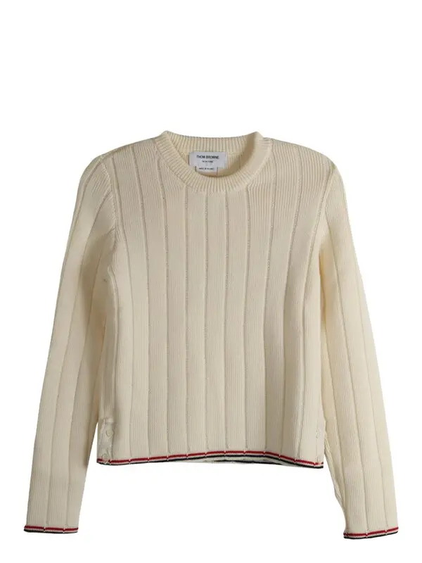 Thom Browne Long Sleeve Crew Neck Sweater - White