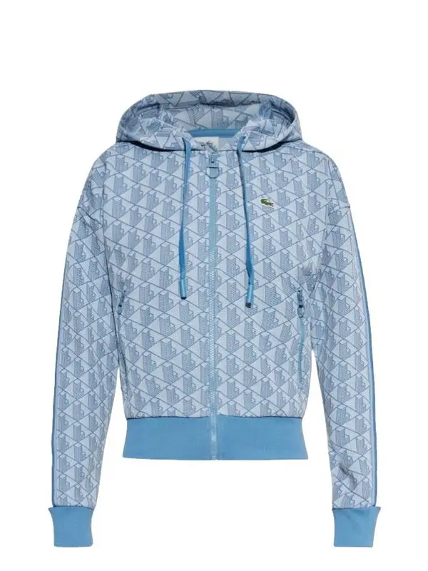 Lacoste Monogram-print Zip-up Hoodie - Blue