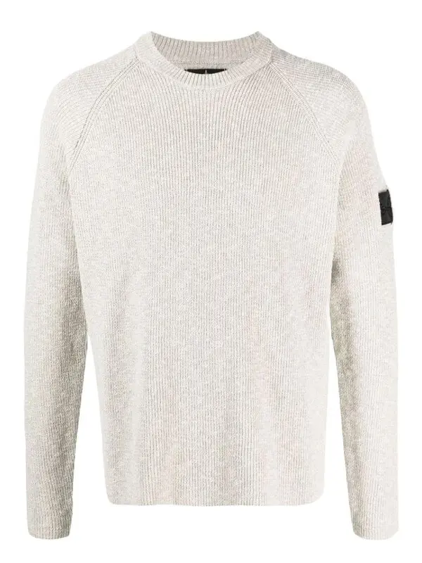 Stone Island Logo Patch Ribbed Knit Jumper - Grey