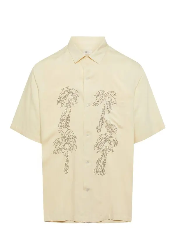 Celine Embroidered Hawaiian Shirt In Viscose - Nude