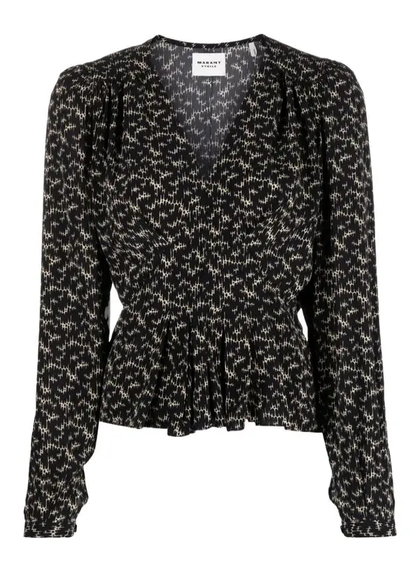 Isabel Marant Étoile Graphic Print V-neck Blouse - Black