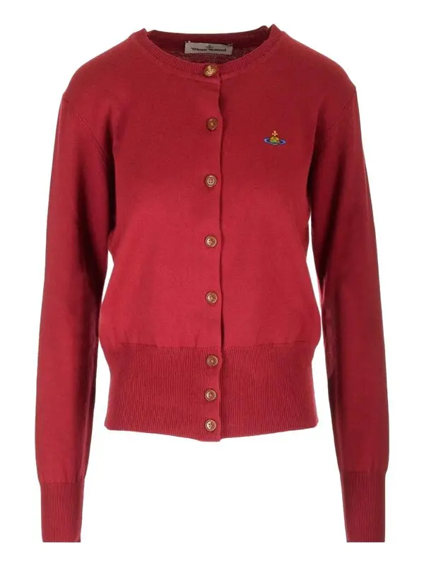 VIVIENNE WESTWOOD Orb Embroidered Knitted Cardigan - Red