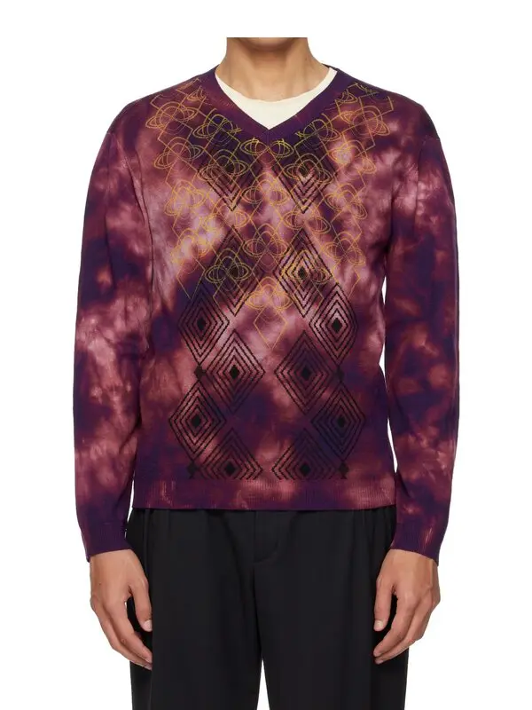 KIKO KOSTADINOV V-neck Tie-dye Sweater With Graphic Jacquard - Red