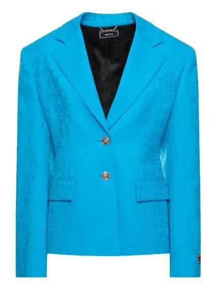 Versace Logo Jacquard Single Breasted Jacket - Blue
