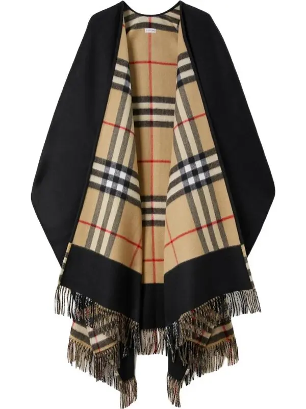 Burberry Checked Fringed Cape - Black