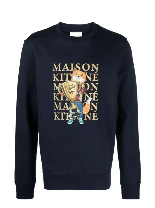 Maison Kitsuné Long Sleeve Crewneck With Fox Motif - Black