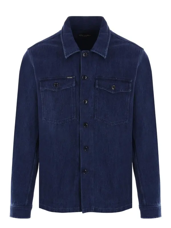 TOM FORD Straight Hem Denim Shirt - Blue