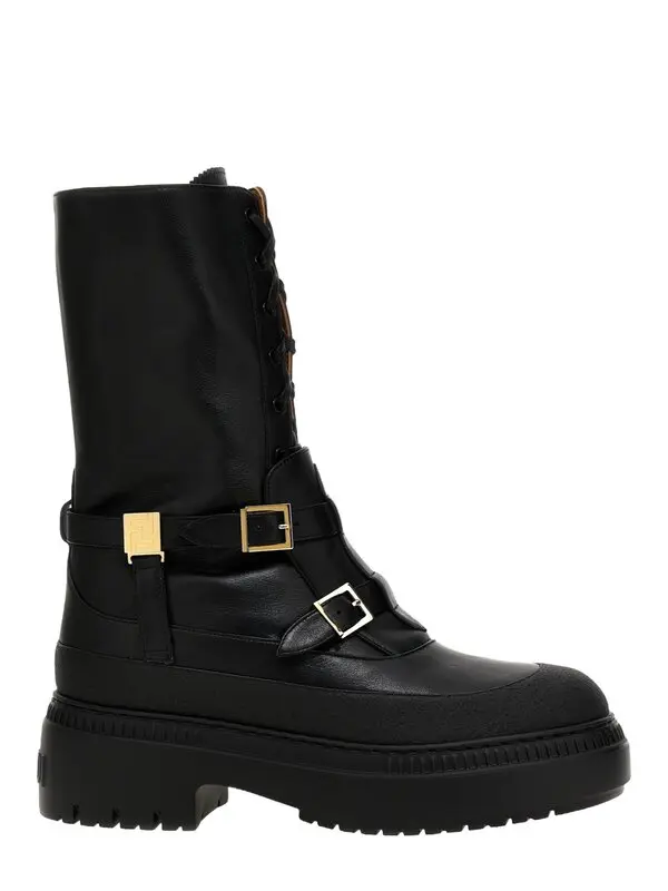 Fendi Lace-up Biker Boots - Black