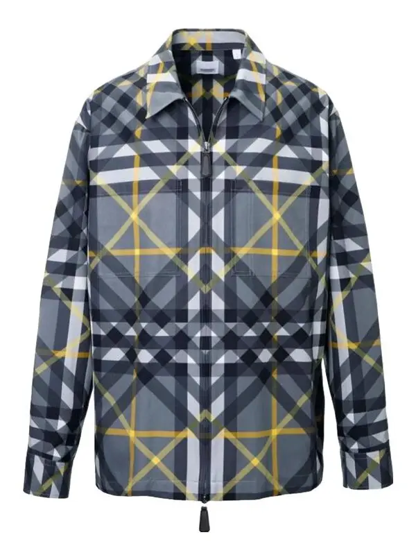 Burberry Geometric-pattern Printed Zipped Shirt - Gray