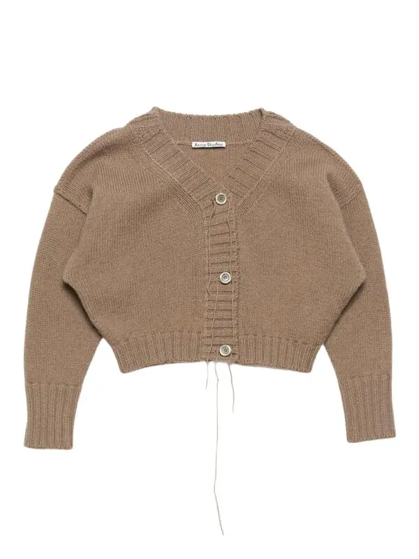 Acne Studios V-neck Buttoned Cardigan With Embroidered Logo - Brown