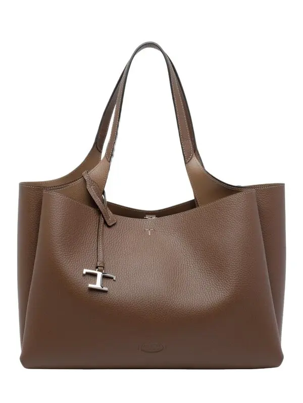 TOD'S Timeless Logo Embossed Medium Tote Bag - Brown