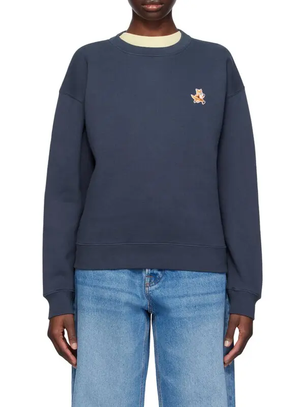 Maison Kitsuné Fox-motif Cotton Sweatshirt - Blue