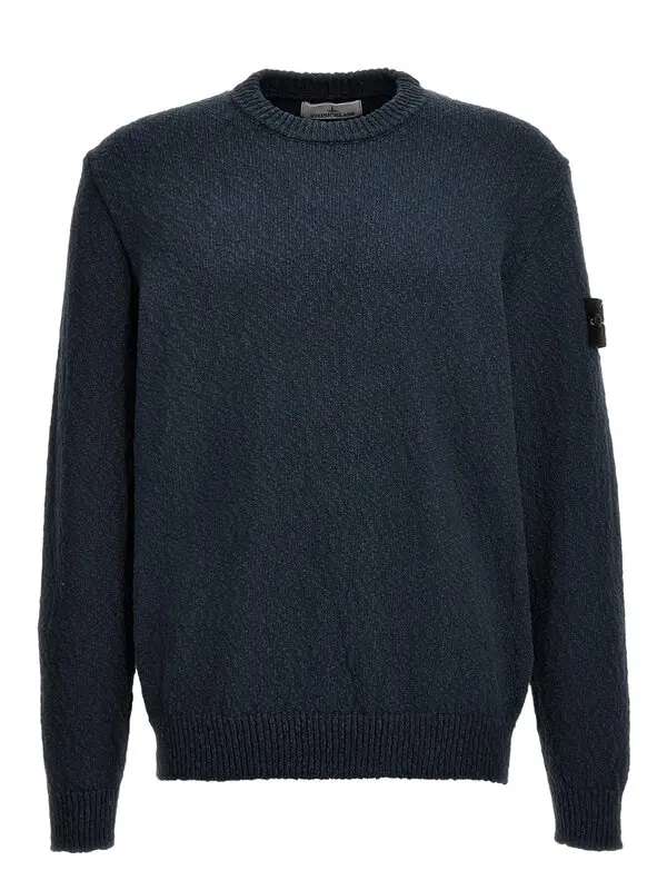Stone Island Compass-badge Textured Crew Neck Jumper - Air Force Blue