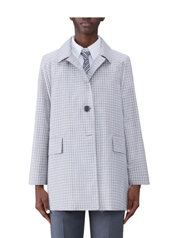 Thom Browne Check-pattern Buttoned Coat - Medium Gray