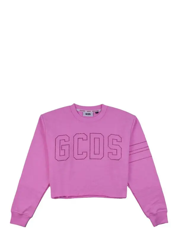 Gcds Embellished Logo Cropped Sweater - Pink