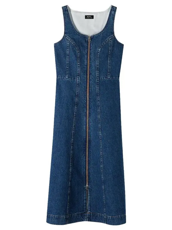 A.p.c. Sleeveless Denim Maxi Dress With Two-way Zipper - Blue