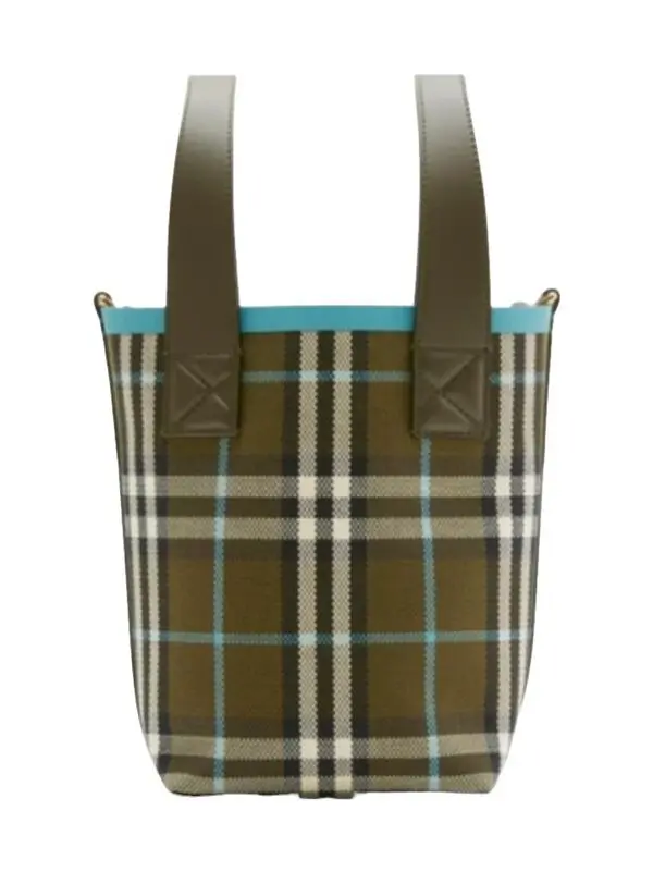 Burberry Checked Canvas Bucket Bag With Leather Details - Green