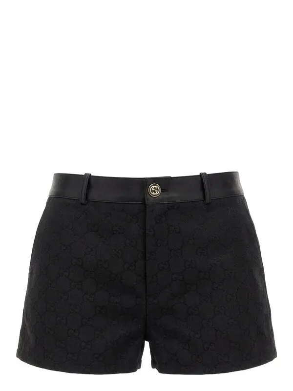 Gucci Leather-trimmed Monogram Shorts - Black