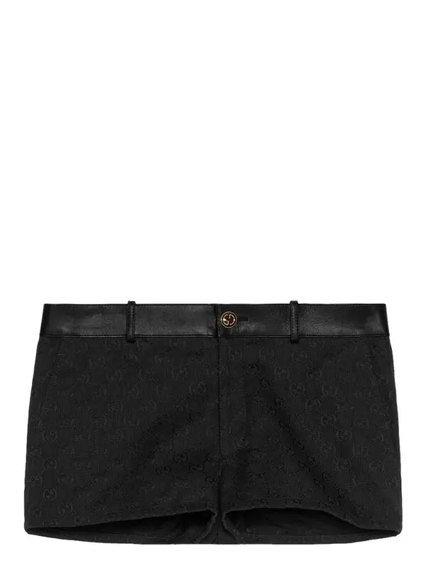 Gucci Leather-trimmed Monogram Shorts - Black
