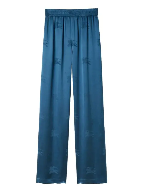 Burberry Logo Jacquard Wide-leg Satin Trousers - Blue