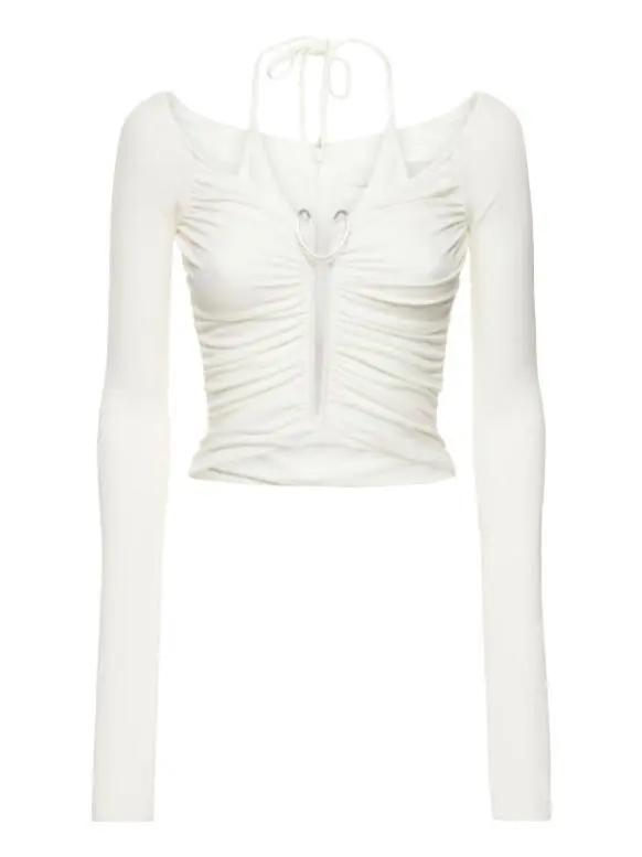 DION LEE Long-sleeved Ruched Halter Blouse - White
