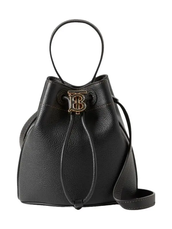 Burberry Logo Plaque Drawstring Bucket Bag - Black