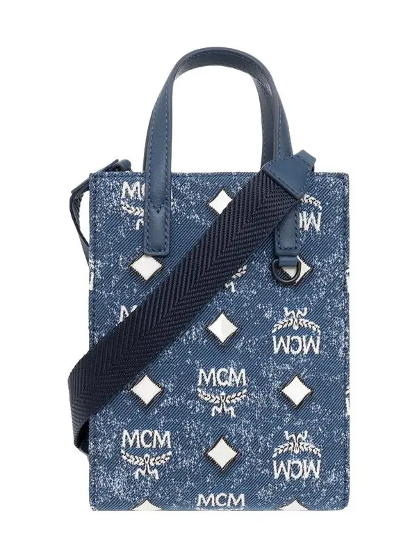 Mcm Hanayi Monogram Shoulder Bag - Blue
