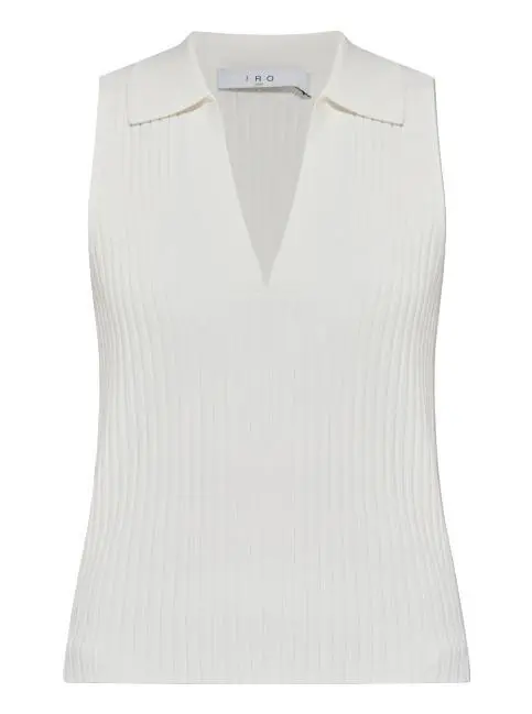 IRO PARIS Sleeveless V-neck Top With Vertical Stripes - White