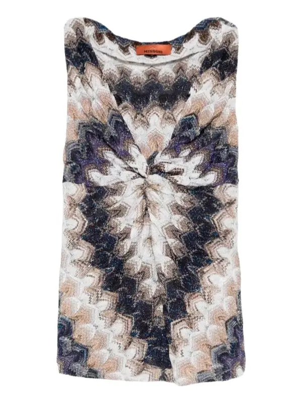 Missoni Sleeveless V-neck Twist-detail Chevron-pattern Knit Top - Gray