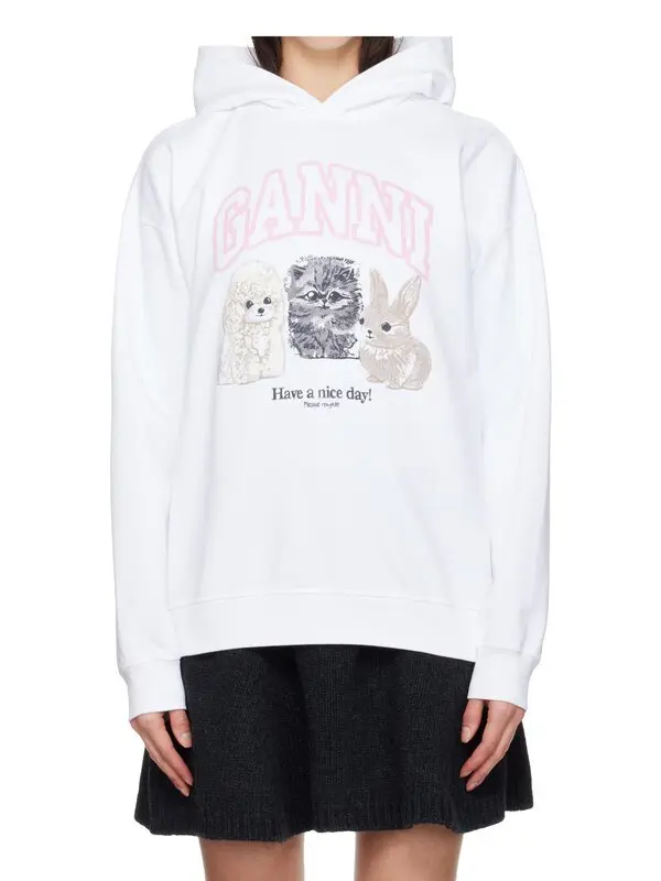 GANNI Graphic Print Terry Hoodie - Bright White