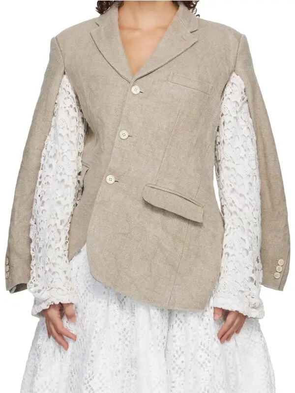 Comme Des Garçons Beige Linen Blazer With Lace Sleeves - Nude