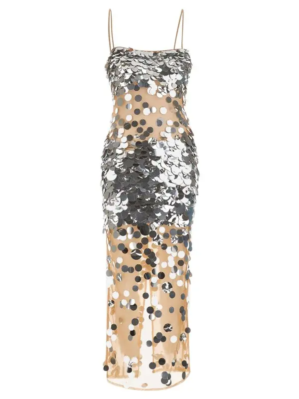 Retrofete Mischa Sequin Midi Dress - Silver/nude