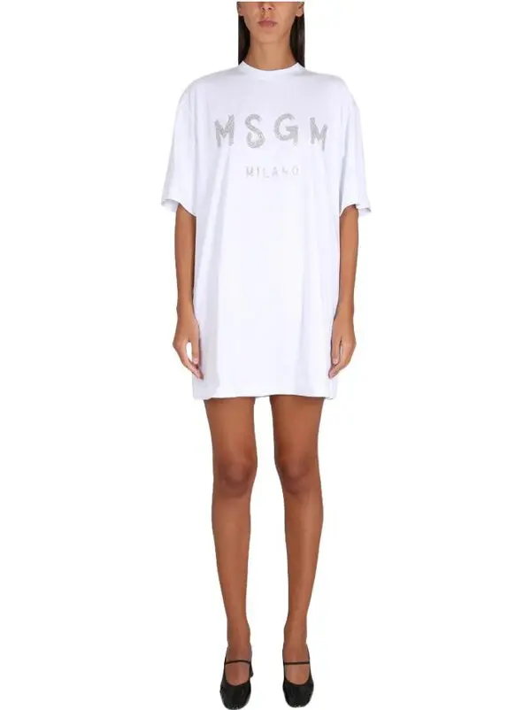 MSGM Logo Printed T-shirt Dress - White