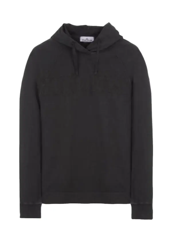 Stone Island Logo Print Cotton Hoodie - Black