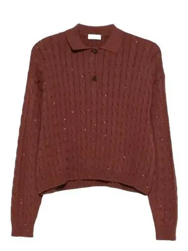 Brunello Cucinelli Cable-knit Embellished Polo Shirt - Red