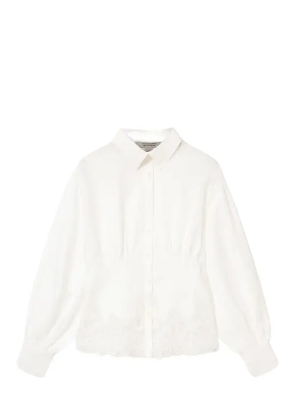 ALLSAINTS Carol Long Sleeve Lace Trim Shirt - White