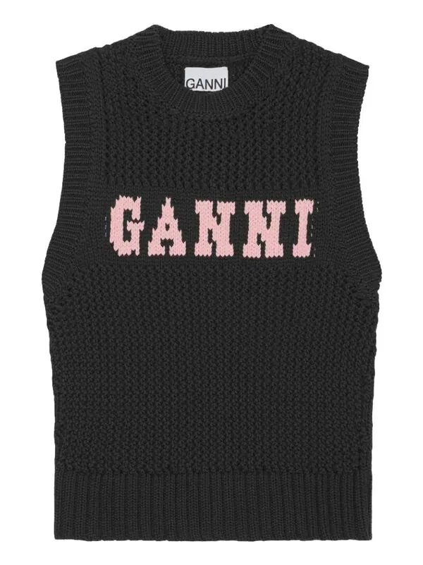 GANNI Cotton Rope Knit Vest - Black