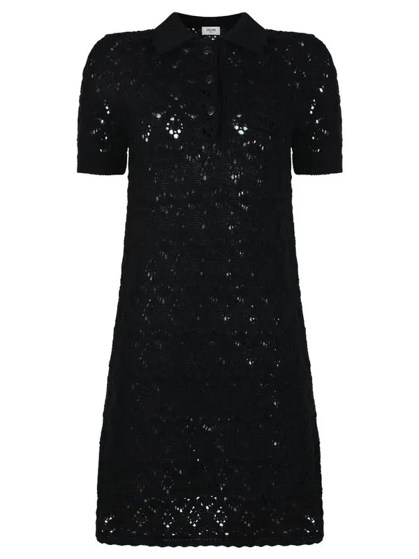 Celine Cotton Pointelle Mini Dress - Black