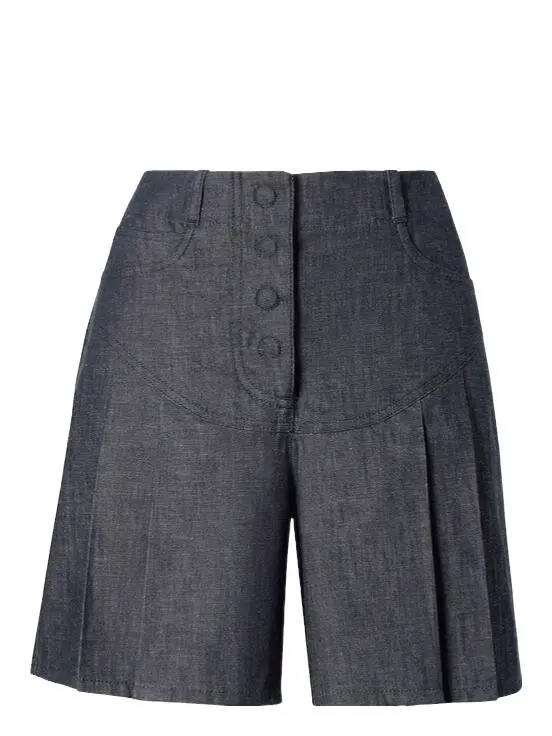 Fendi Light Chambray Double Pleated Shorts - Blue