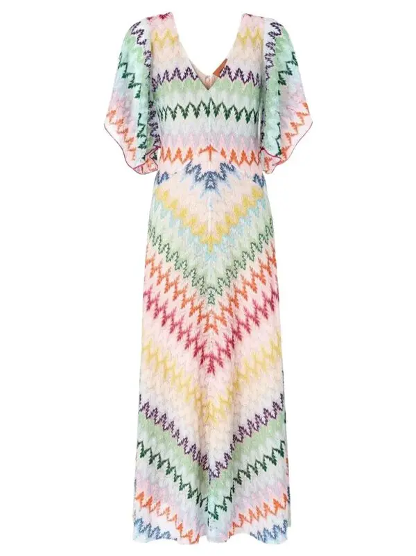 Missoni V-neck Zigzag Lamé Long Dress - Multicolor