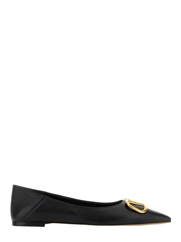 Valentino Garavani Vlogo Pointed Toe Ballerina Flats - Black