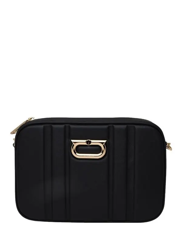 FERRAGAMO Gancini Plaque Zipped Shoulder Bag - Black