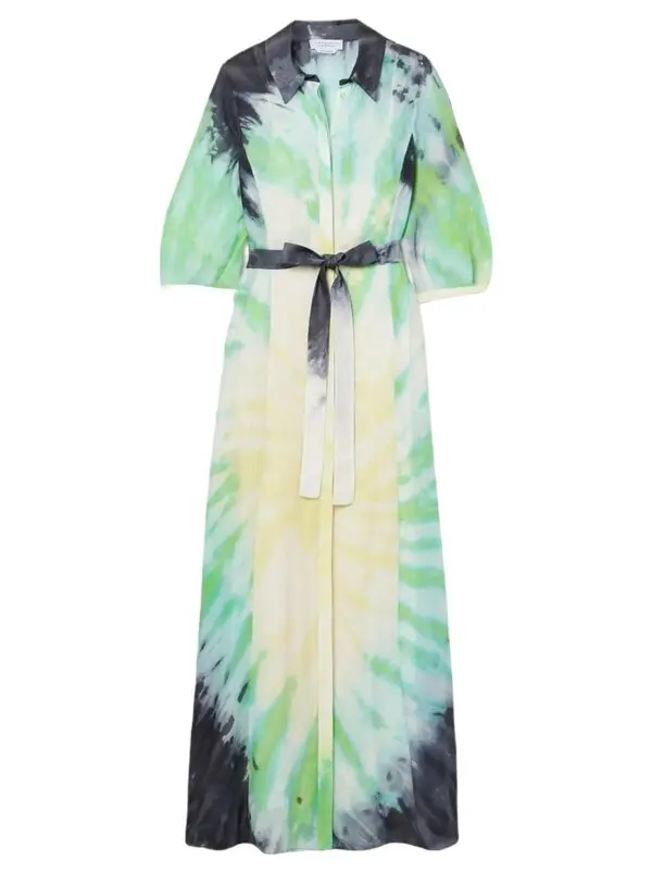 Gabriela Hearst Tie & Dye Lapel Shirt Dress - Green