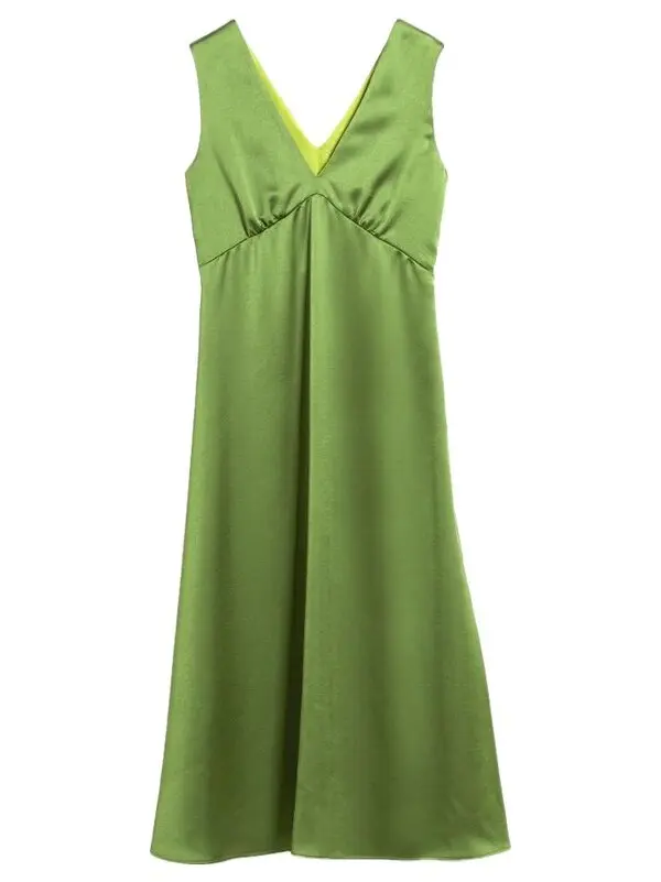 Max Mara Trumpet Satin V-neck Midi Dress - Green