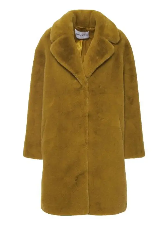 STAND STUDIO Faux Fur Long Coat - Khaki