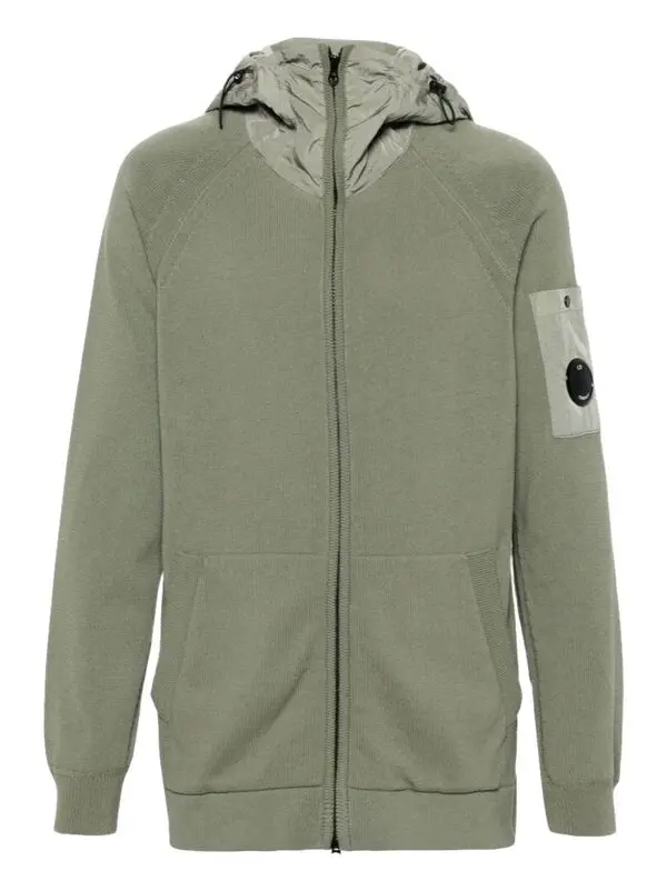 C.P. COMPANY Lens Detailed Hooded Zip-up Cardigan - Gray